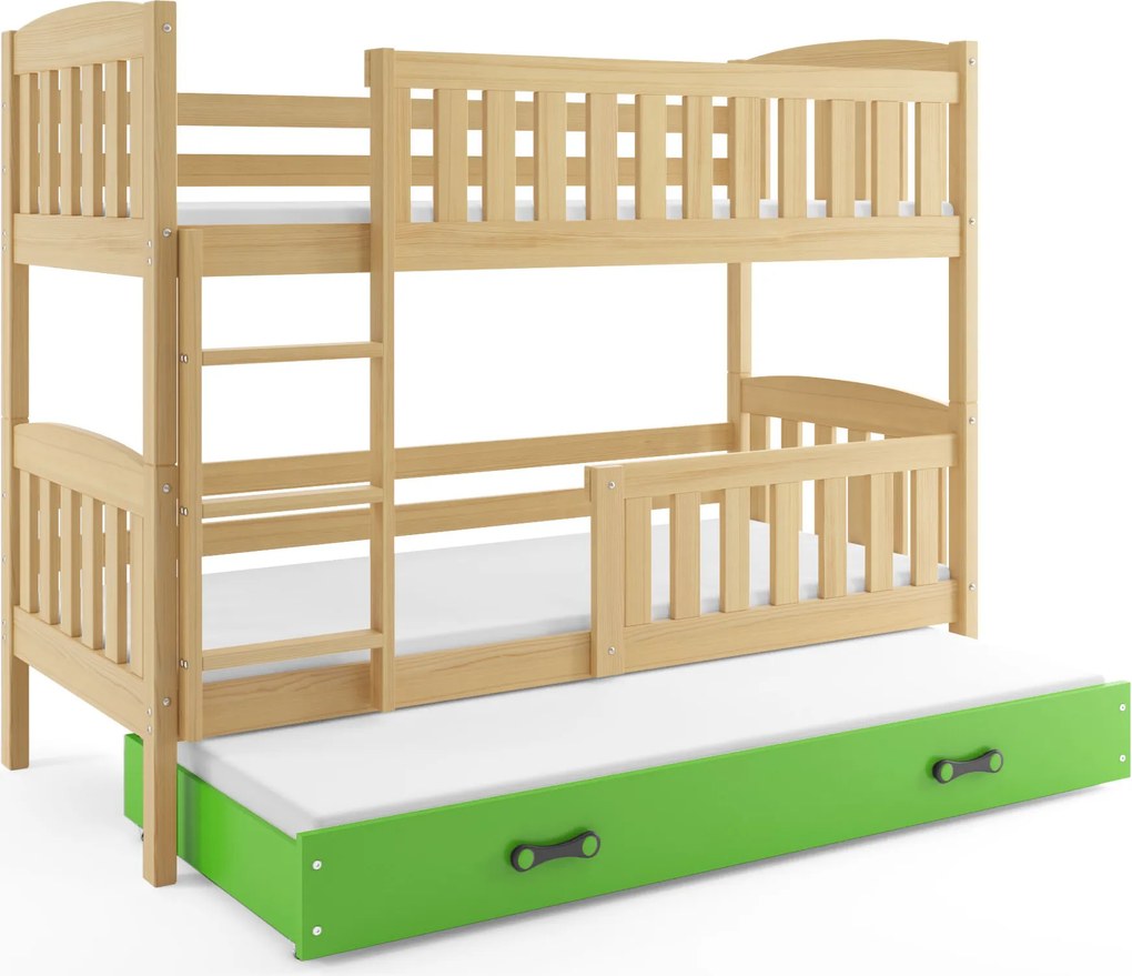 SMB Dětská patrová postel s přistýlkou JAKE 4, 90x190 cm Dekor: Borovice, Barva šuplíku: Zelená