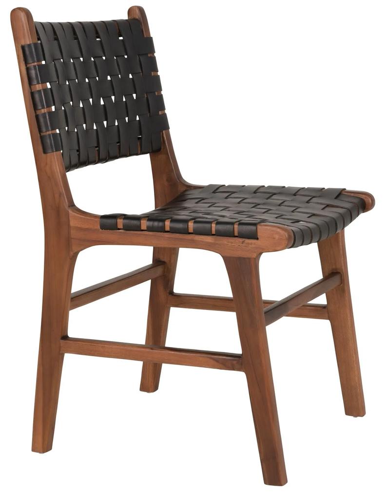House Nordic Jídelní židle v kůži, černá s nohami z teakového dřeva
