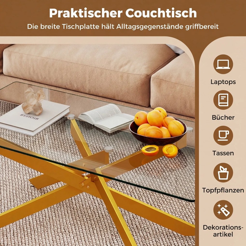Costway Konferenční stolek z tvrzeného skla Obdélníkový – – 120 × 60 × 45,5 cm