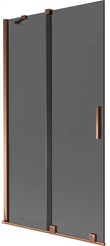 Mexen Velar, 2-křídlová posuvná vanová zástěna 100 x 150 cm, 8mm šedé sklo, růžové zlato, 896-100-000-41-60