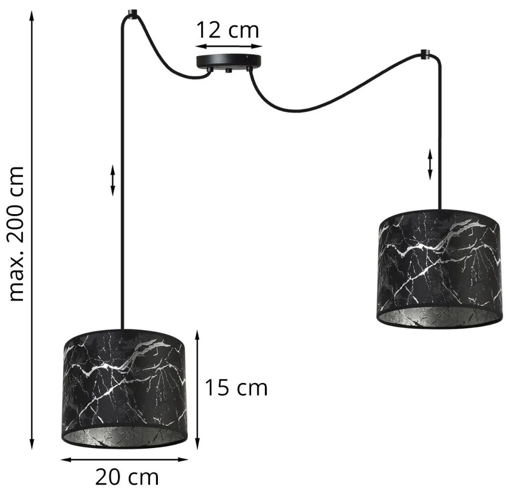 Závěsné svítidlo WERONA SPIDER, 2x černé textilní stínítko se vzorem, S