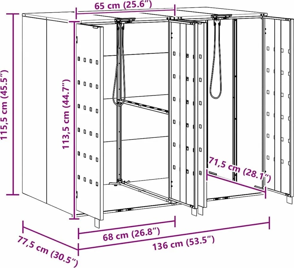 vidaXL Úložný box na 3 popelnice Antracit 340 x 77,5 x 115,5 cm Ocel [3394778]