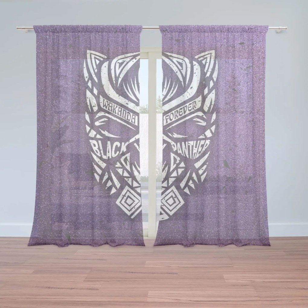 Sablio Záclony BLACK PANTHER wakanda forever Bílý: 2ks 150x250cm