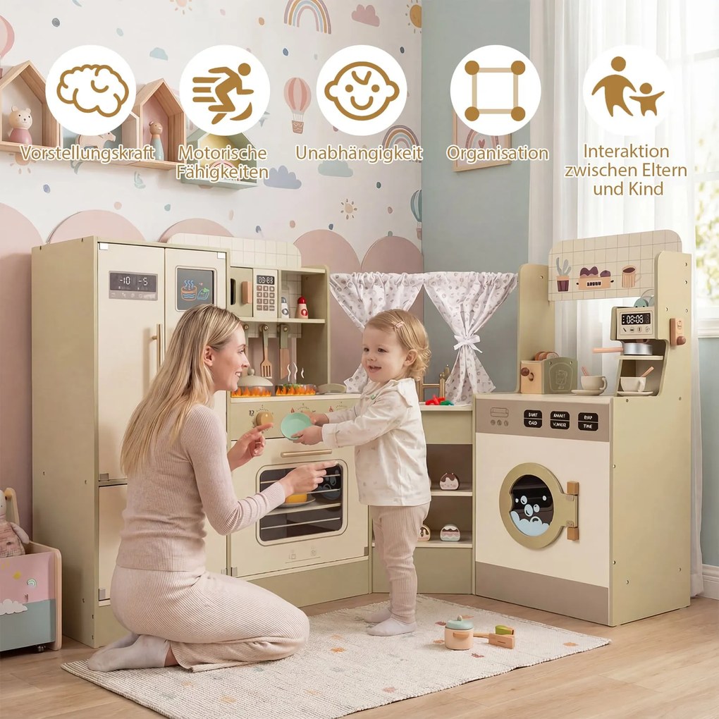 Costway Dětská kuchyňka na hraní dětská kuchyňka hrací set s výčepní myčkou