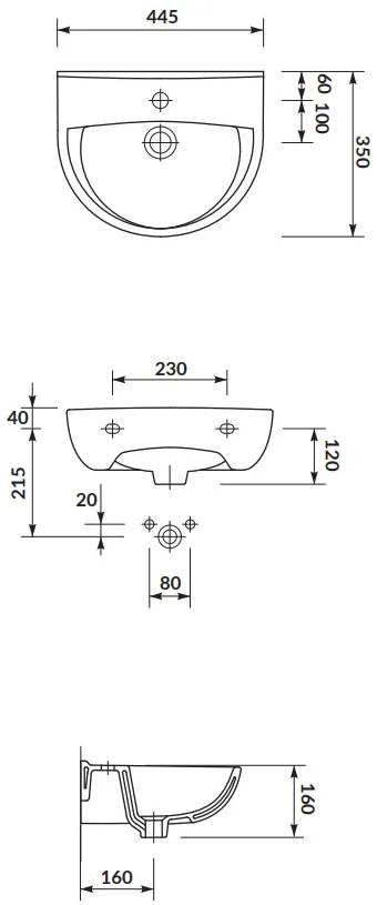 Cersanit President, závěsné umyvadlo 45x35 cm, bílá, K08-002