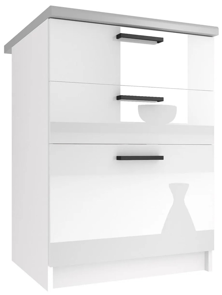 Kuchyňská skříňka Belini spodní se zásuvkami 60 cm bílý lesk s pracovní deskou INF SDSZ60/1/WT/W/0/B1