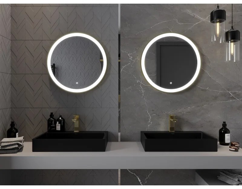Mexen Esso, kulaté LED podsvícené koupelnové zrcadlo 60 cm, 6000K, topná podložka proti zamlžování, zlatý rám, 9825-060-060-611-50