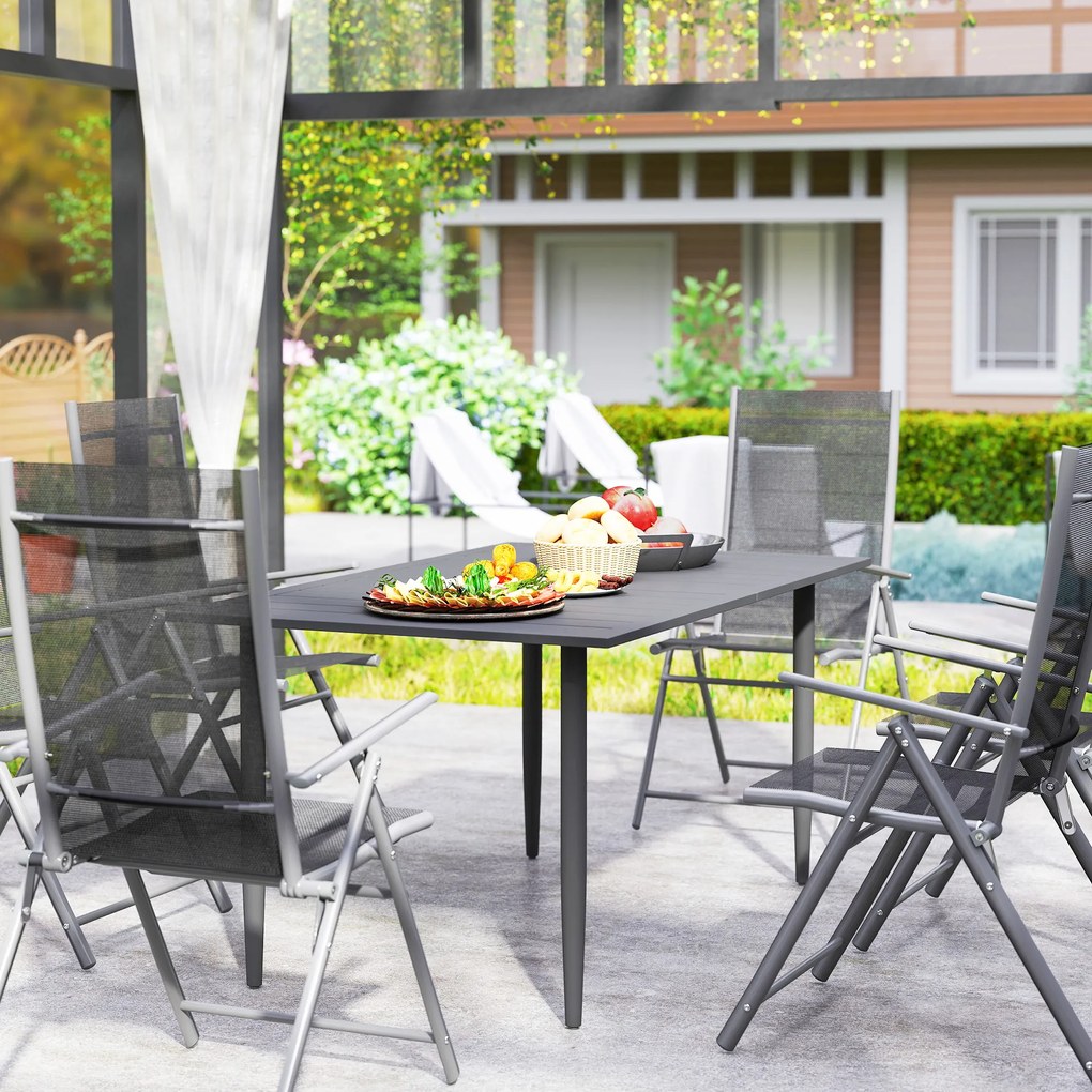 Zahradní stůl 150x90cm, ocelový balkonový stůl odolný proti povětrnostním vlivům, balkonový stůl s otvorem pro slunečník černý