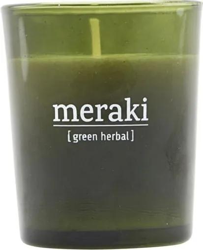 Vonná svíčka Meraki Green Herbal v zeleném skle malá