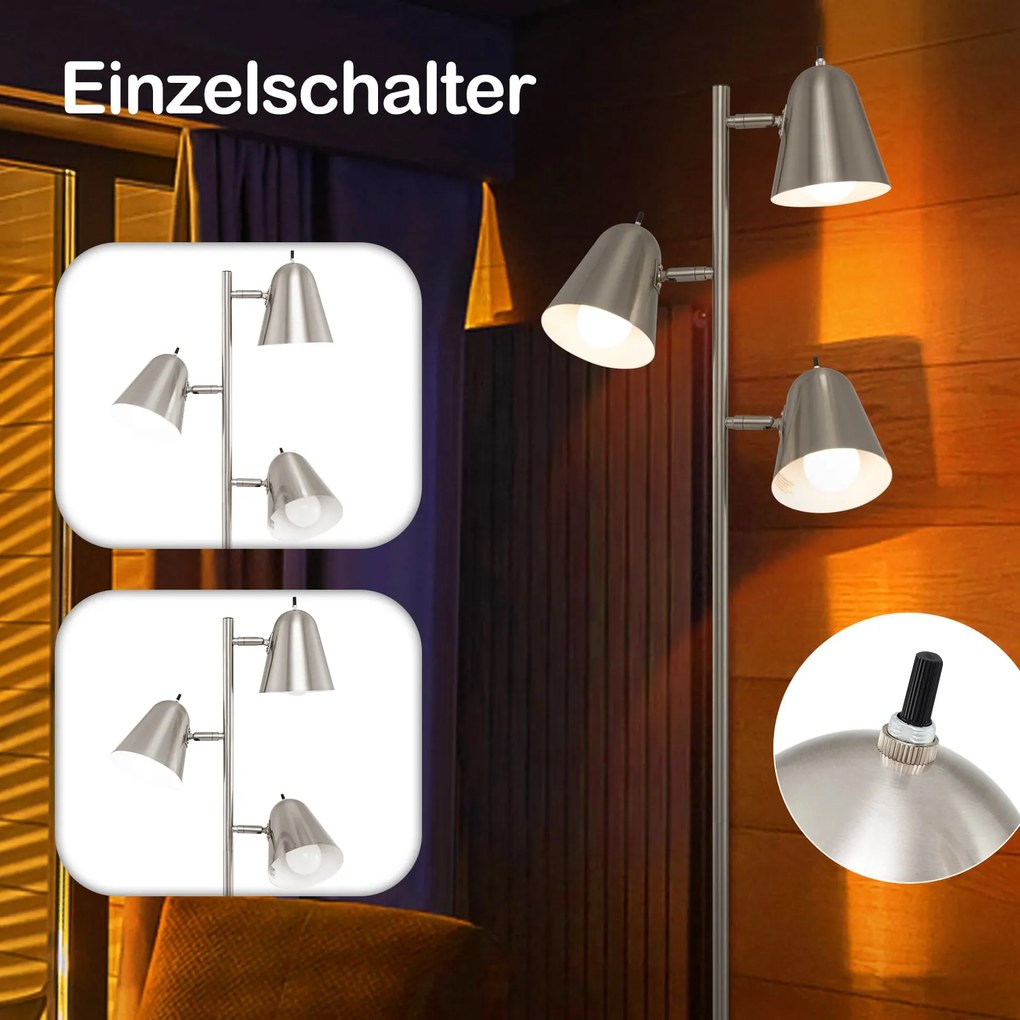 Costway Stojací lampa 163 cm s 3 E27 žárovkami a 360° nastavitelnými stínidly