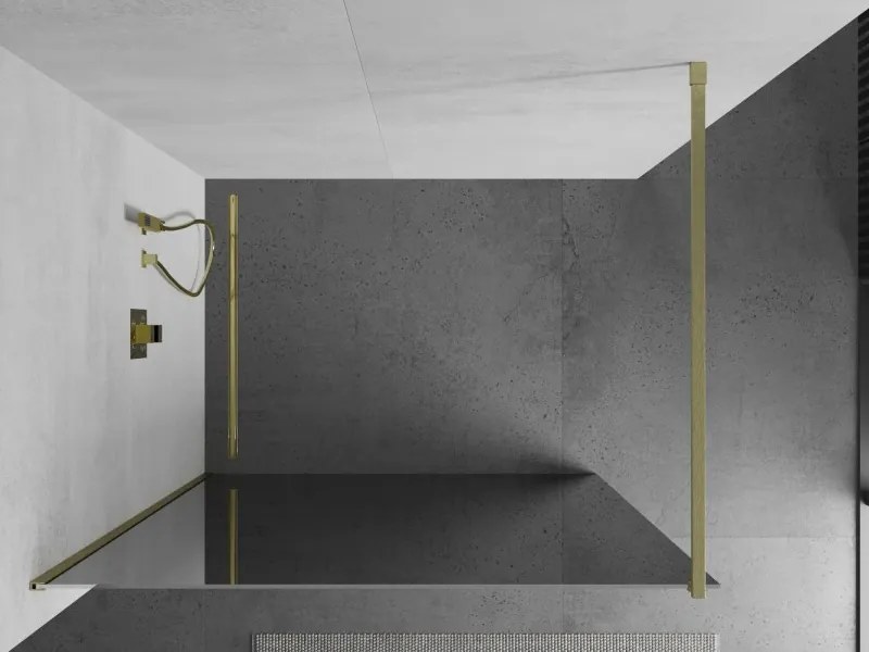 Mexen Kioto, sprchová zástěna Walk-In 140 x 200 cm, 8mm sklo vzor zrcadlo, zlatý matný profil, 800-140-101-55-50