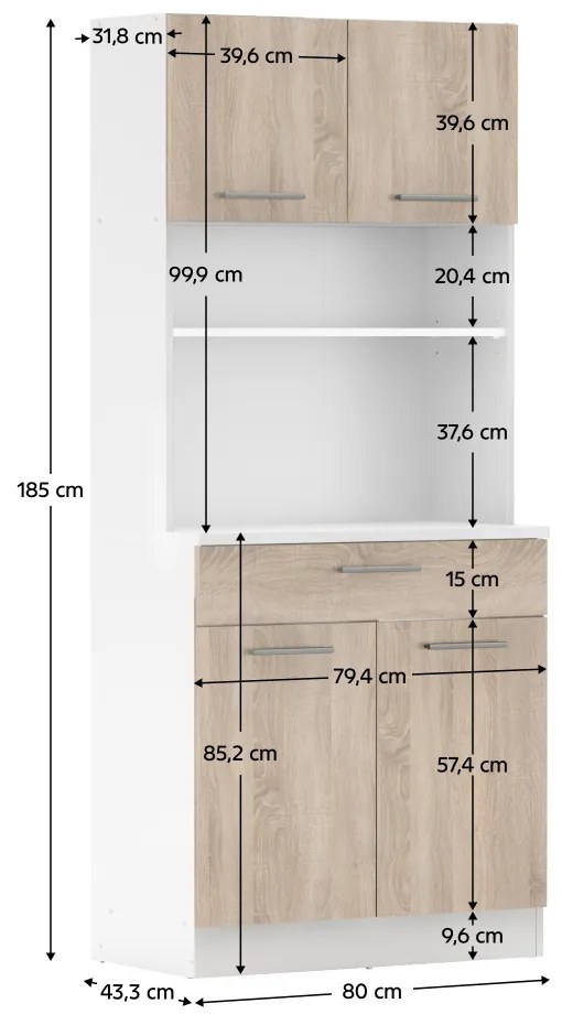 Kondela Čtyřdveřový kredenc, bílá/dub sonoma, DOMIS NEW