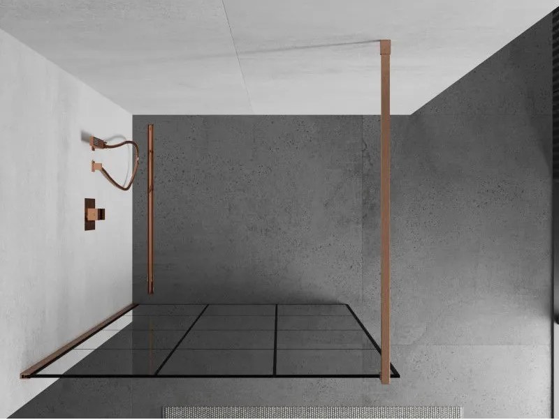 Mexen Kioto, sprchová zástěna Walk-In 120 x 200 cm, 8mm čiré sklo černý vzor, ​​měděný matný profil, 800-120-101-65-77