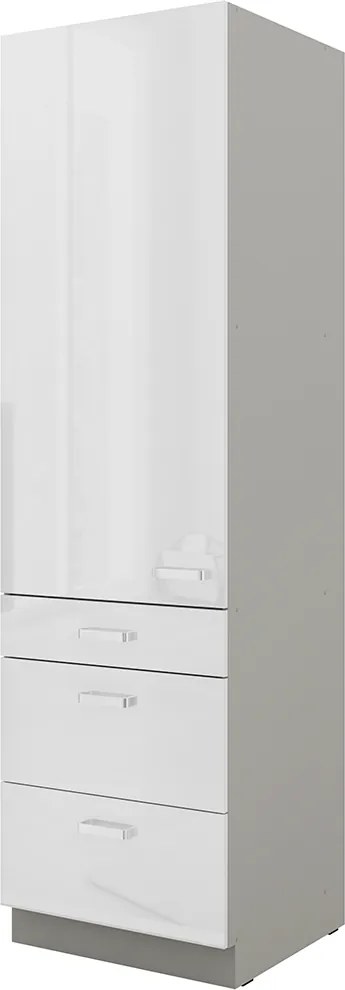 BIANCA sb | vysoká skříňka 60 DKS-210 3S1F potravinová | UNI DVÍŘKA | 60 cm | PREMIUM BOX | světle šedá/bílá lesk
