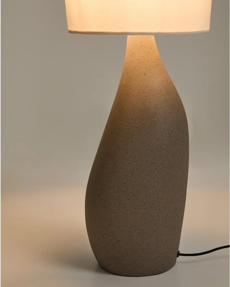Bílá/světle šedá stolní lampa s textilním stínidlem (výška 77 cm) Viona – Kave Home