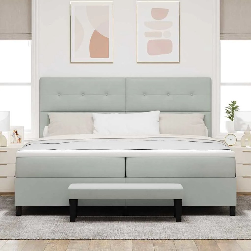 Postel s boxspringem s čelo Světle šedá 200 x 200 cm samet 3344534