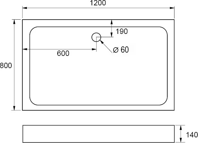 LOR 120x80 Sprchová vanička obdélníková, akrylát