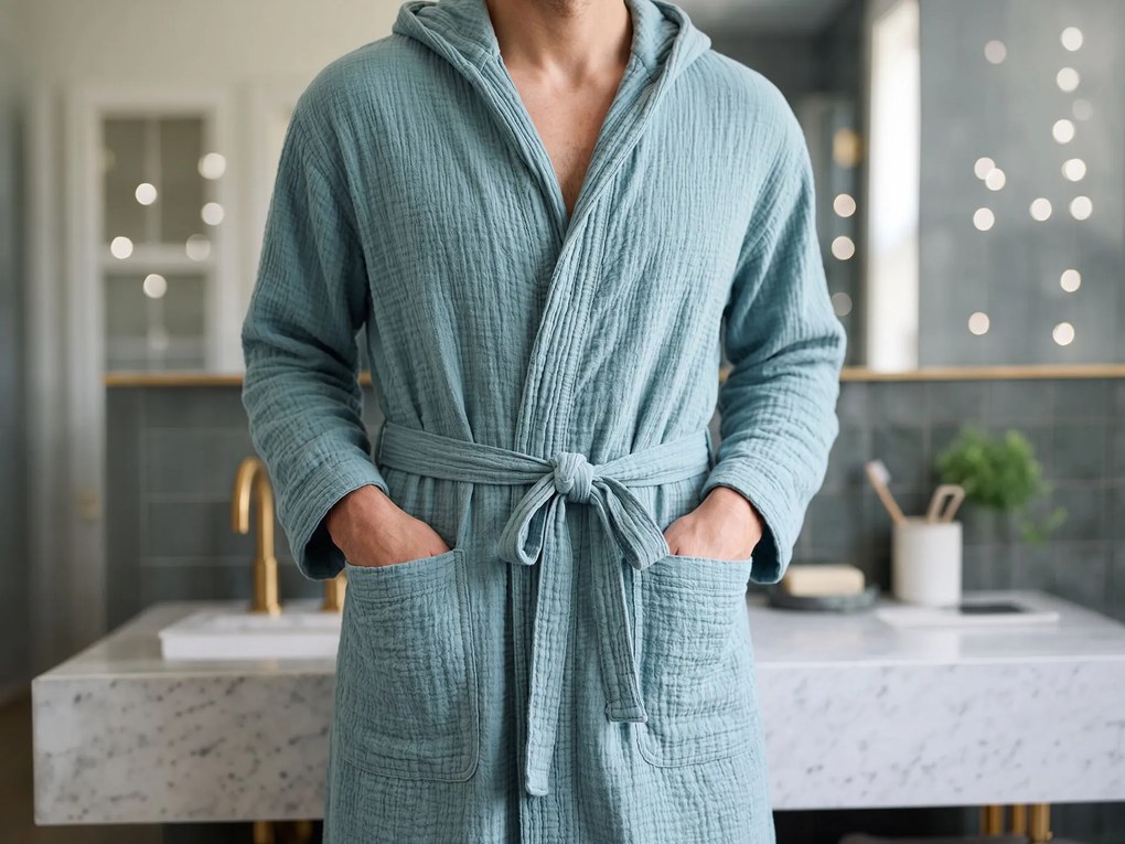 Dormeo bavlněný mušelínový župan tyrkysový L/XL