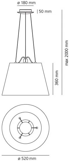 Artemide 0782030A+0772040A Tolomeo Mega Black sospensione 52, designové závěsné svítidlo, 1x105W E27, černé stínítko průměr 52cm
