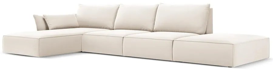 Béžová sametová rohová pohovka (levý roh/s lenoškou) Vanda – Mazzini Sofas