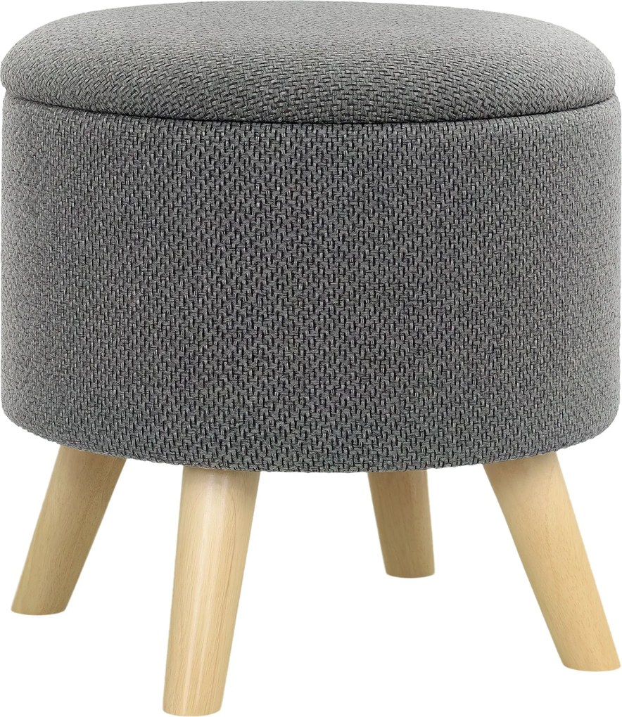 HOMCOM Kulatý Ottoman S Pohodlným Podnožníkem a Úložným Prostorem, Dřevěné Nožky, Moderní Design, Šedý | Aosom