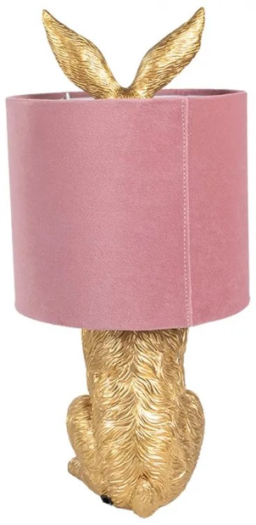 Zlatá stolní lampa králík s růžovým stínidlem Konijn – 20x43 cm