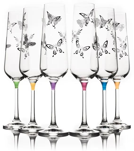 Crystalex Sklenice na šampaňské Sandra Butterfly 200 ml, 6 ks (mix barev)