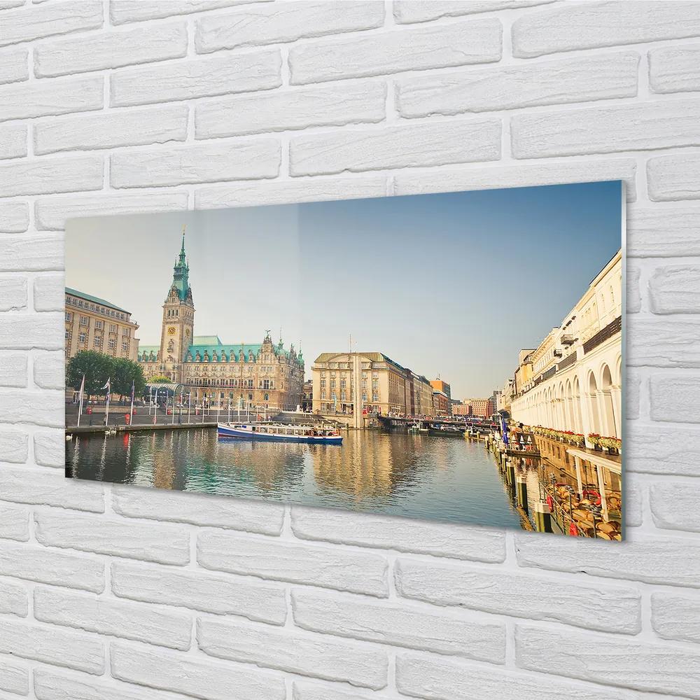 akrylový obraz Německo Hamburg River katedrála 125x50 cm