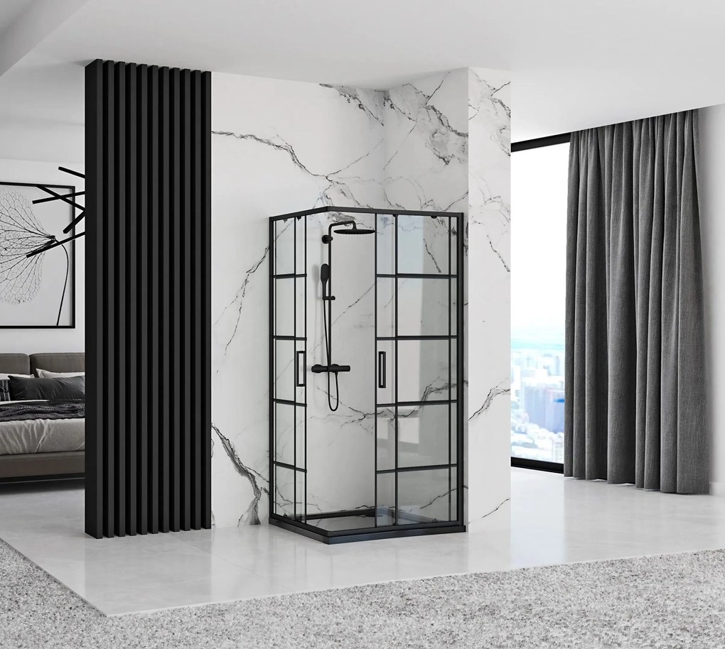 Obdélníkový sprchový kout REA CONCEPT 80x100 cm, černý se sprchovou vaničkou Savoy černá