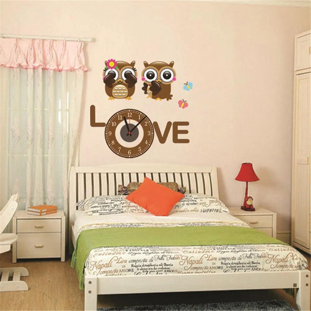 Živá Zeď Samolepící dětské hodiny Zamilované sovičky