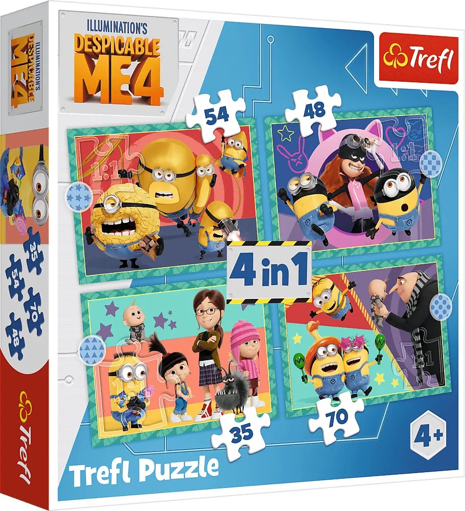 Puzzle trefl já, padouch 4: šílení mimoni 4v1 (35, 48, 54, 70 dílků)