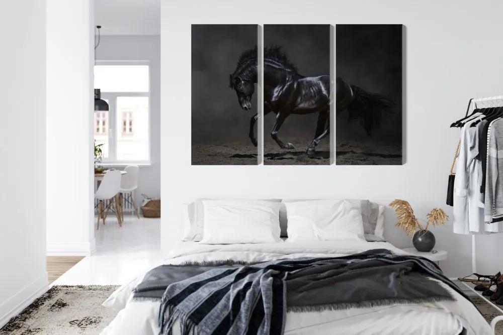 Vícedílný obraz Černý Kůň Ve Cvalu Nedostatek Nedostatek Přírodní plátno 60x40