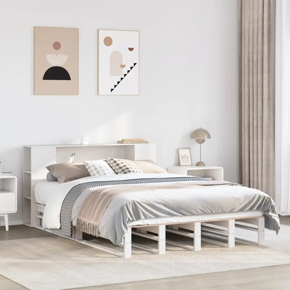 Postel s knihovnou bez matrace bílá 135 x 190 cm masivní dřevo 3323894
