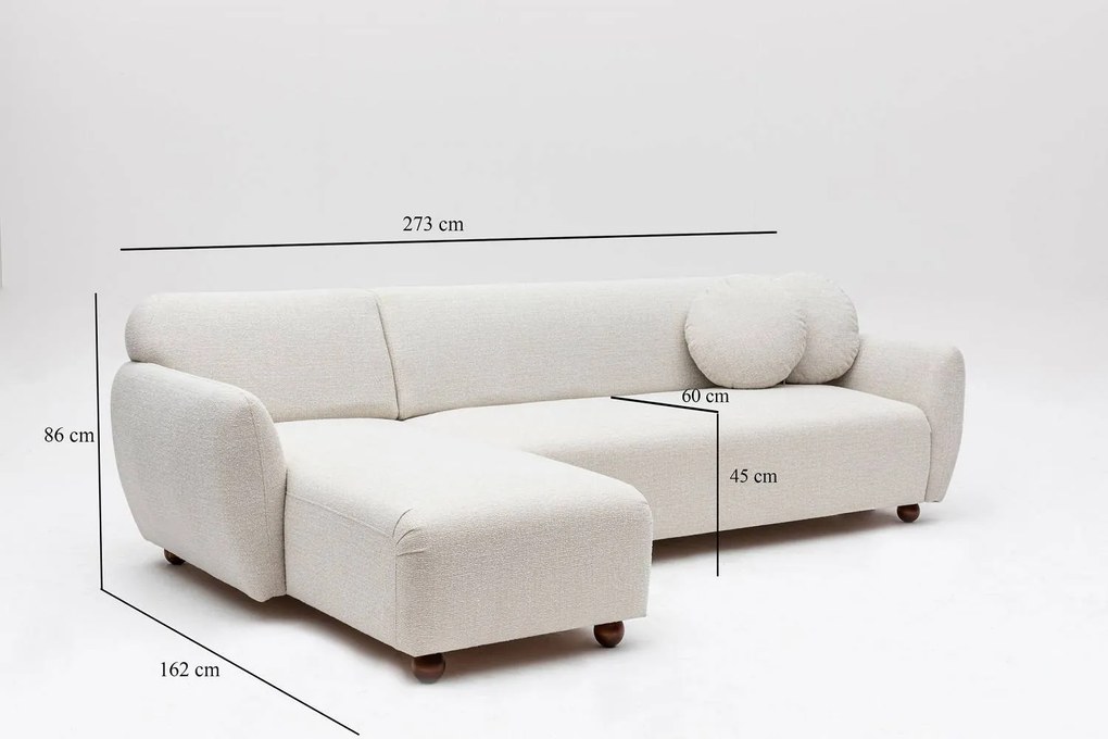 Designová rohová sedačka Jamiya 273 cm bílá - levá