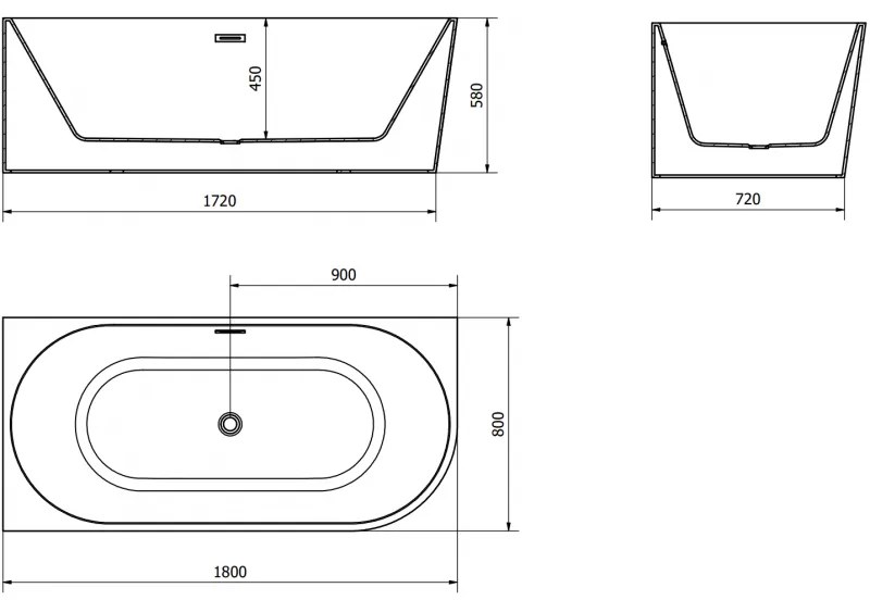 Mexen Mia, volně stojící rohová vana, lavá, 180 x 80 cm, bílá, měděný přepad, 52691808000L-65