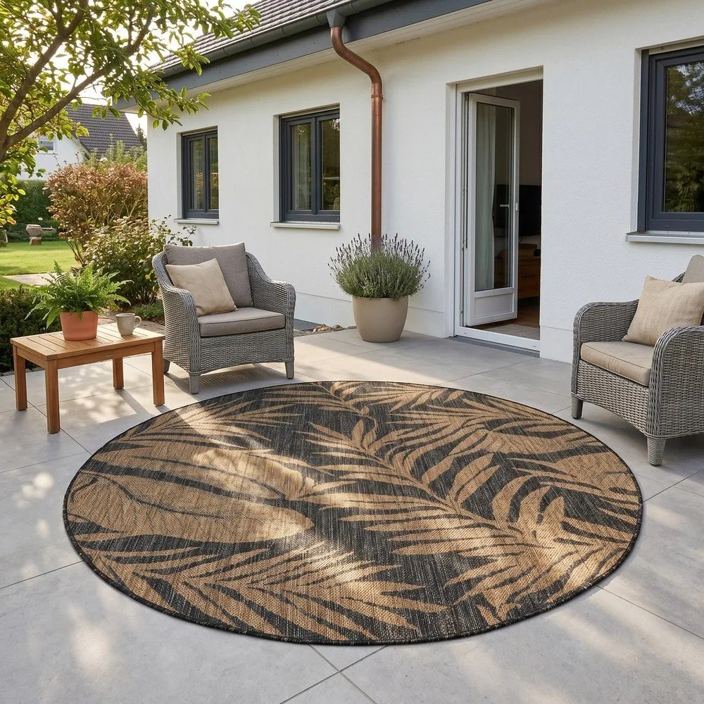 Černý/hnědý kulatý vnitřní a venkovní koberec ø 160 cm Mira 1451 – Ayyildiz Carpets