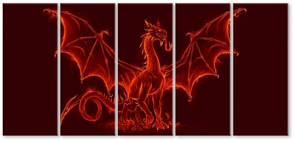 Pětidílný obraz ohnivý drak Velikost (šířka x výška): 100x50 cm