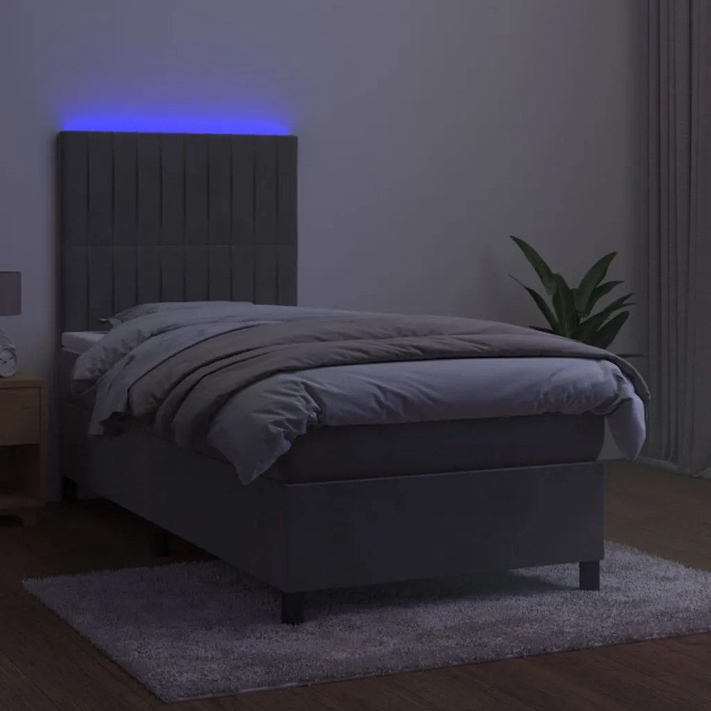 Box spring postel s matrací a LED světle šedá 80 x 200 cm samet 3136209