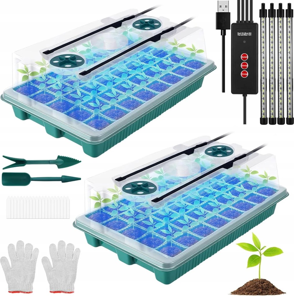 Domácí Skleník Miniskleník Pro Pěstování Rostlin 2 Kusů S Lampou Pro Pěstování