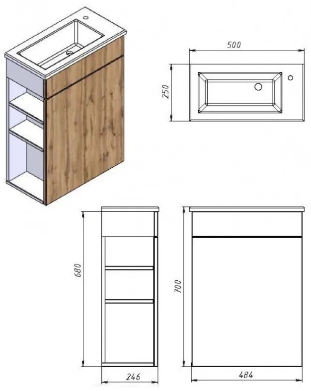 Lavedo Amadeo II Wotan Oak 50 koupelnová skříňka s umyvadlem