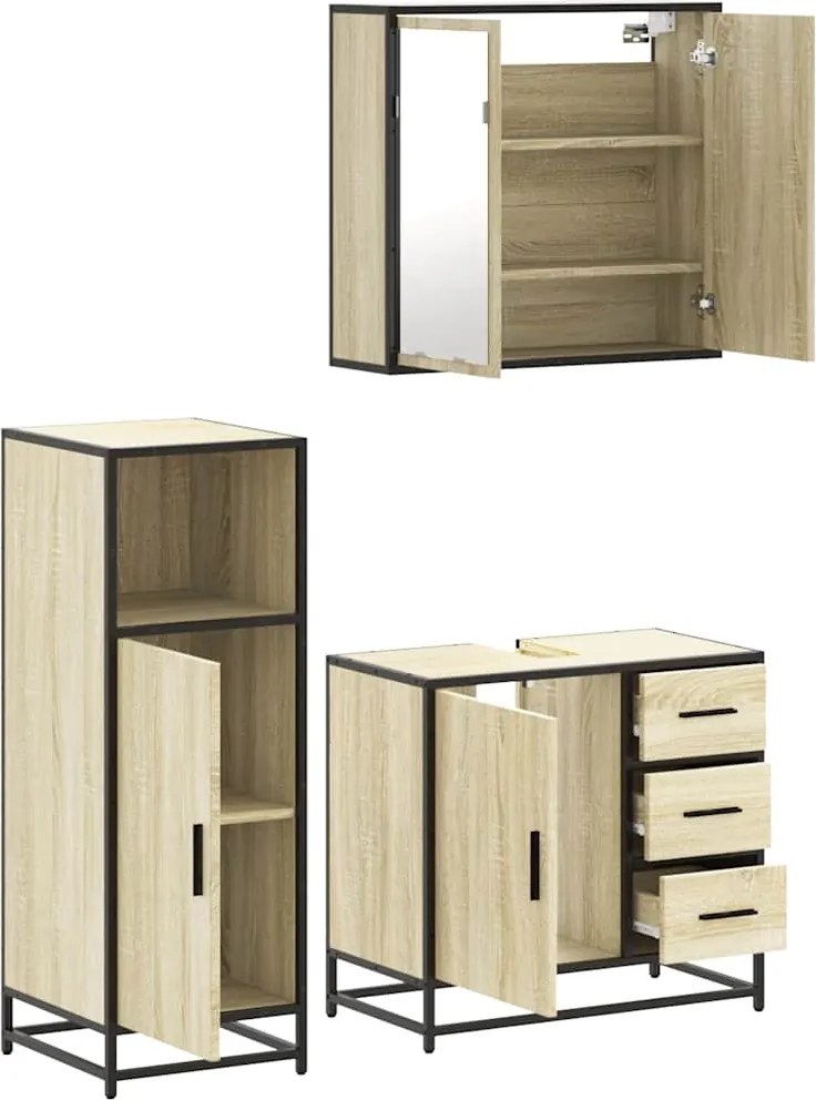 3dílný set koupelnového nábytku dub sonoma kompozitní dřevo 3300956