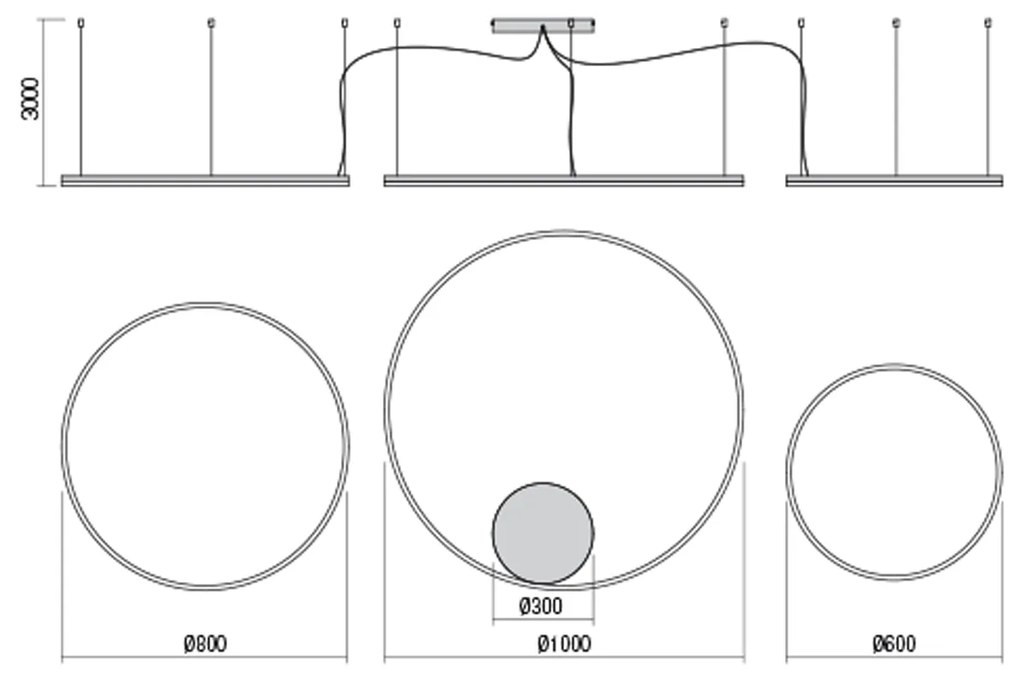 Redo 01-1723 závěsné LED stmívatelné svítidlo Orbit bronz, 40,5W + 55W + 68W, 3000K, ø80, ø60, ø100cm