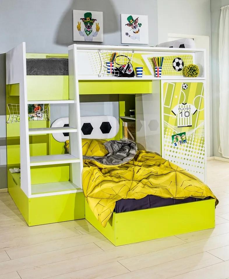 Dětská patrová postel Fotbal - bílá, limetka