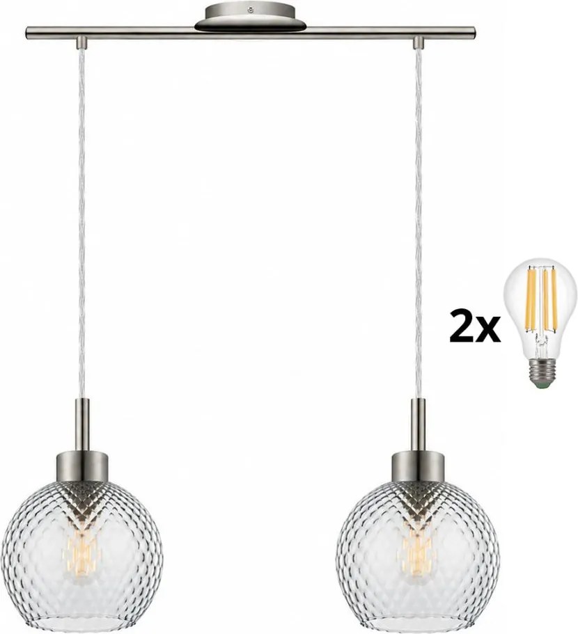 BRILAGI - LED Lustr na lanku RETRO GLASS 2xE27/60W/230V matný chrom/kouřová šedá