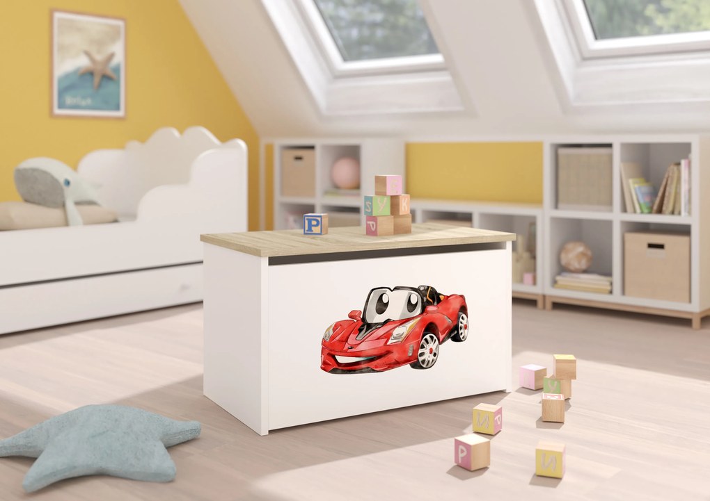 ADRK Furniture Truhla na hračky DARIA TB-Dar-W+S-RED-CAR-n-O056