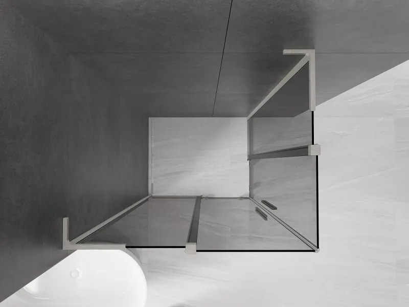 Mexen Velar L Duo, sprchový kout s posuvnými dveřmi 90 x 80 cm, 8mm šedé sklo, broušená ocel, 871-090-080-02-43-97