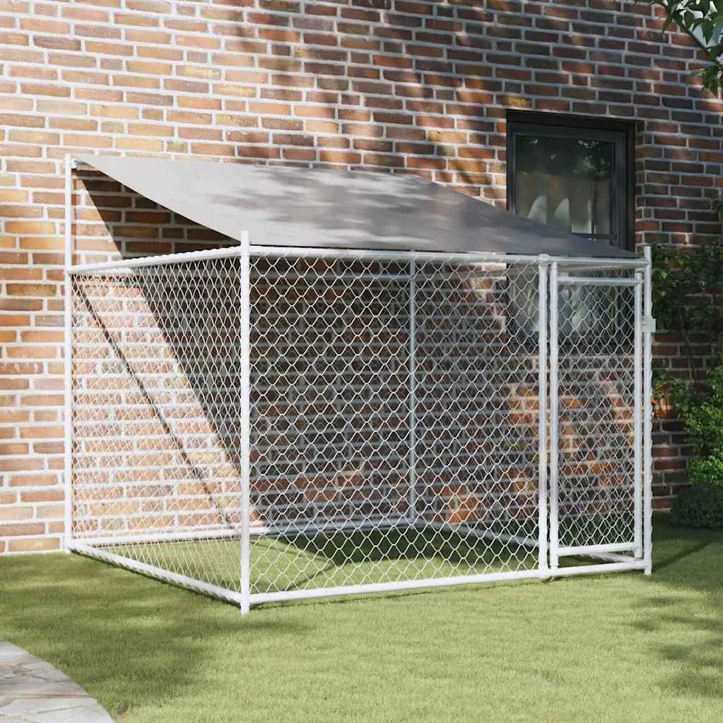 Klec pro psy se střechou a dvířky šedá 2x2x2 m pozinkovaná ocel 172559