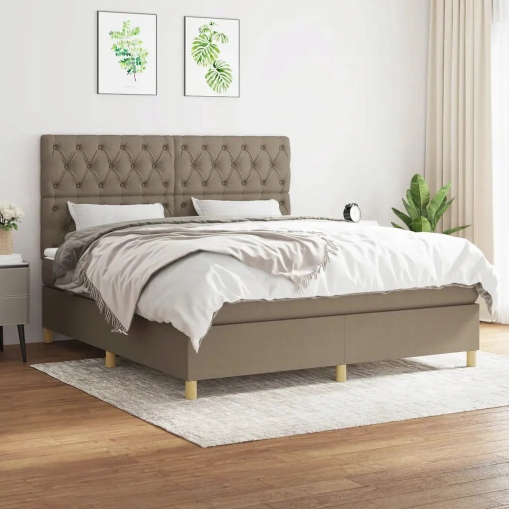 Box Spring Postel S Matrací Textil Taupe Prošívaný design 160 x 200 cm