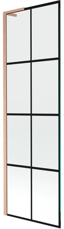 Mexen Next L, 1-křídlová vanová zástěna 60 x 150 cm, 6mm čiré sklo-černý vzor, měděný profil, 895-060-000-03-77-65