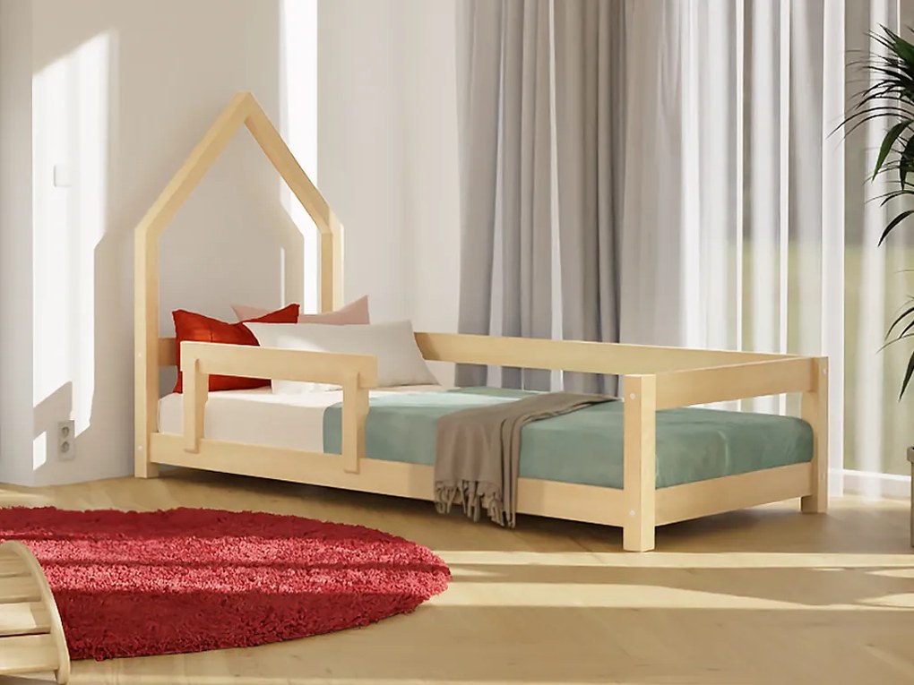 Benlemi Dětská postel domeček POPPI s bočnicí Zvolte barvu: Béžová, Zvolte rozměr: 120x180 cm, Zvolte stranu: Vlevo